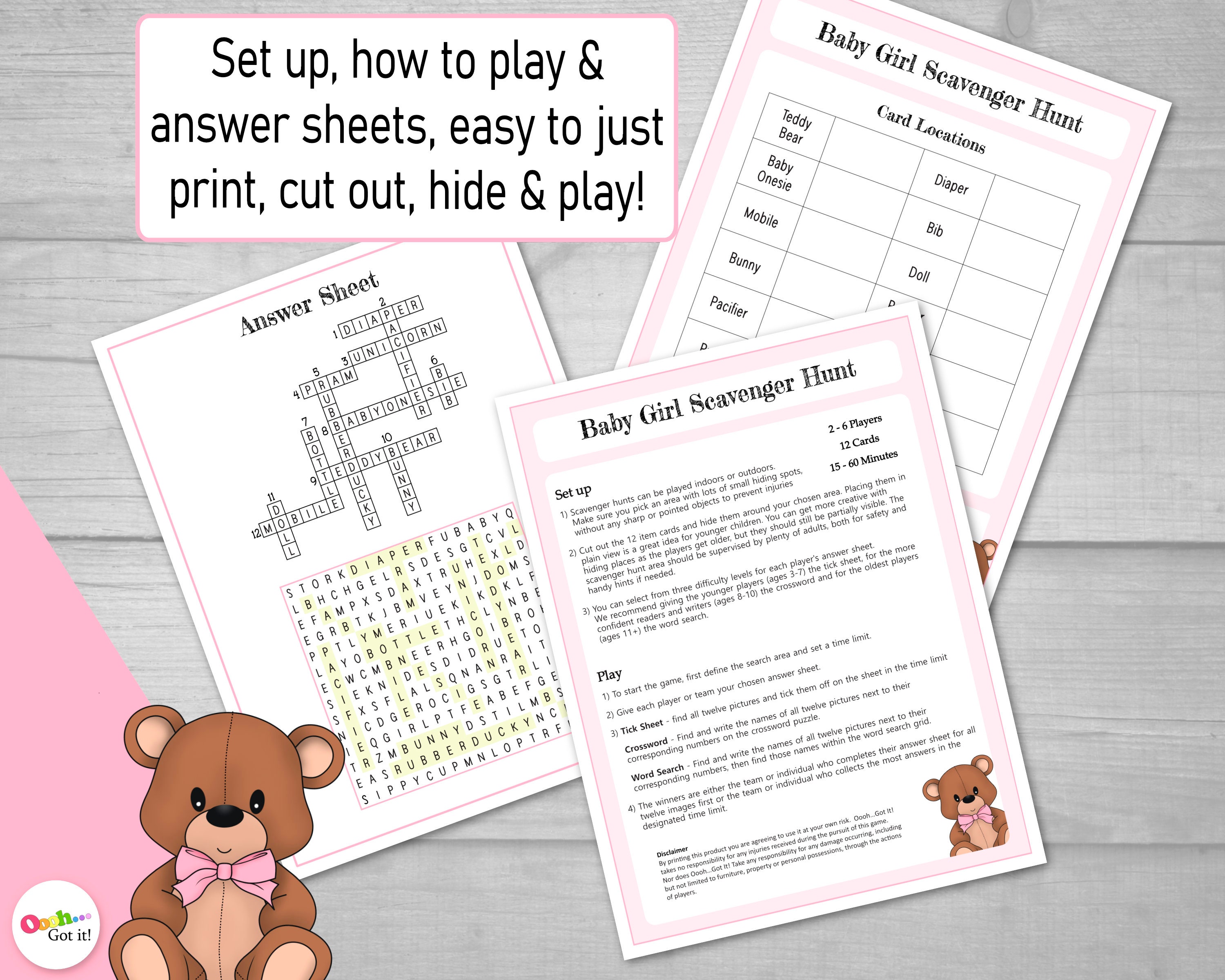 Baby Shower Scavenger Hunt, a Printable Picture Teddy Bear Treasure ...