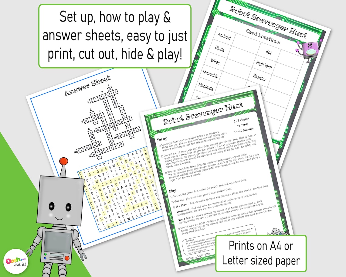 Robot Scavenger Hunt, a Printable Picture Matching Game, for a Boys ...