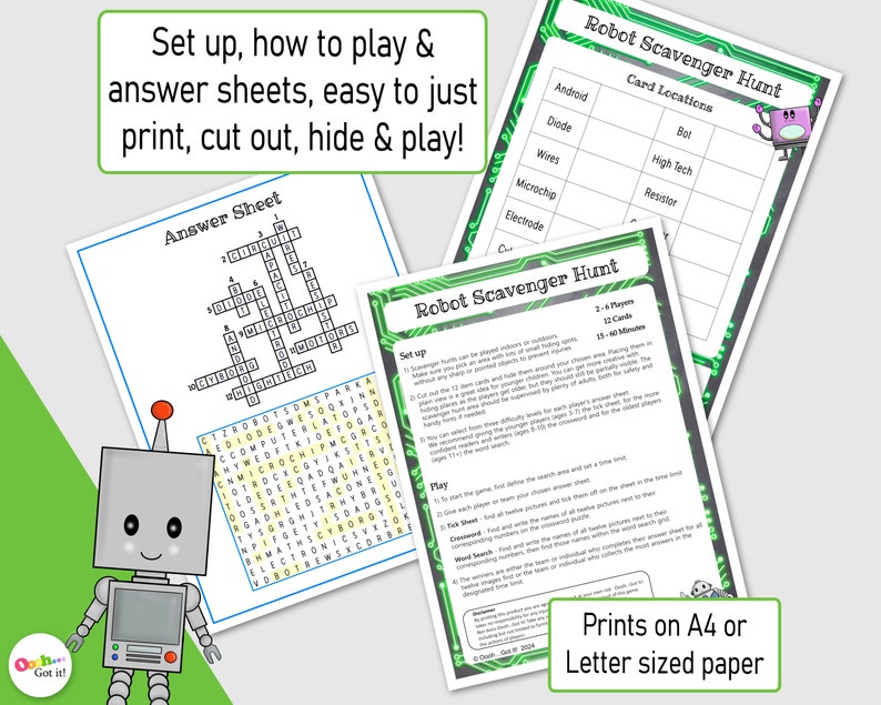 Robot Scavenger Hunt, a Printable Picture Matching Game, for a Boys ...