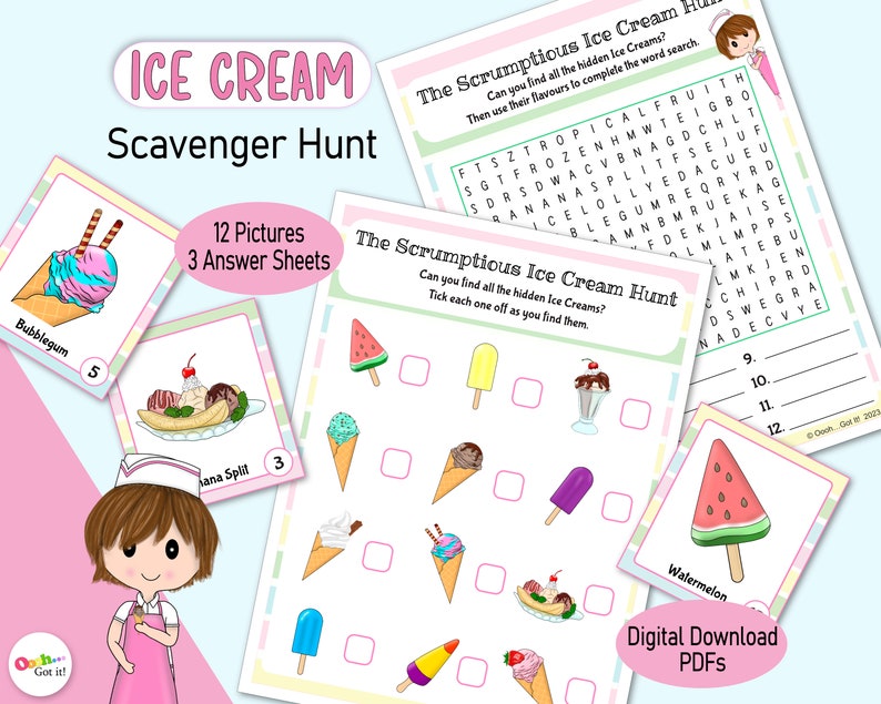 Ice Cream Picture Scavenger Hunt, a Printable Sweet Party Game, Summer ...