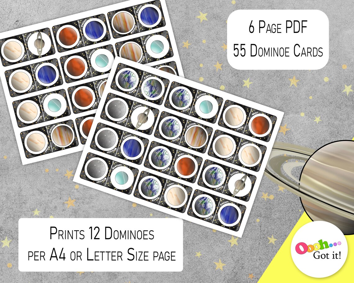 Solar System Dominoes a Printable Picture Matching Space | Etsy