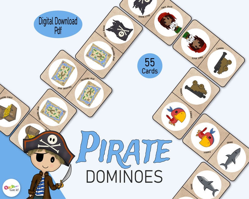 Pirate Dominoes, a Printable Kids Activity for a Pirate Birthday Party ...