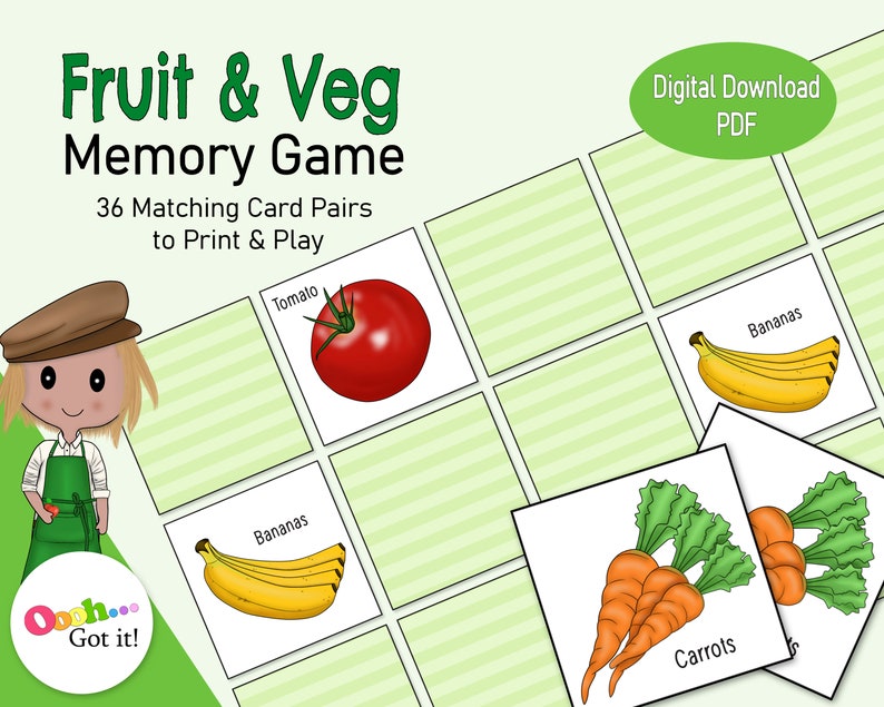 Fruit & Vegetable Memory Game a Greengrocer Farmers Market - Etsy UK