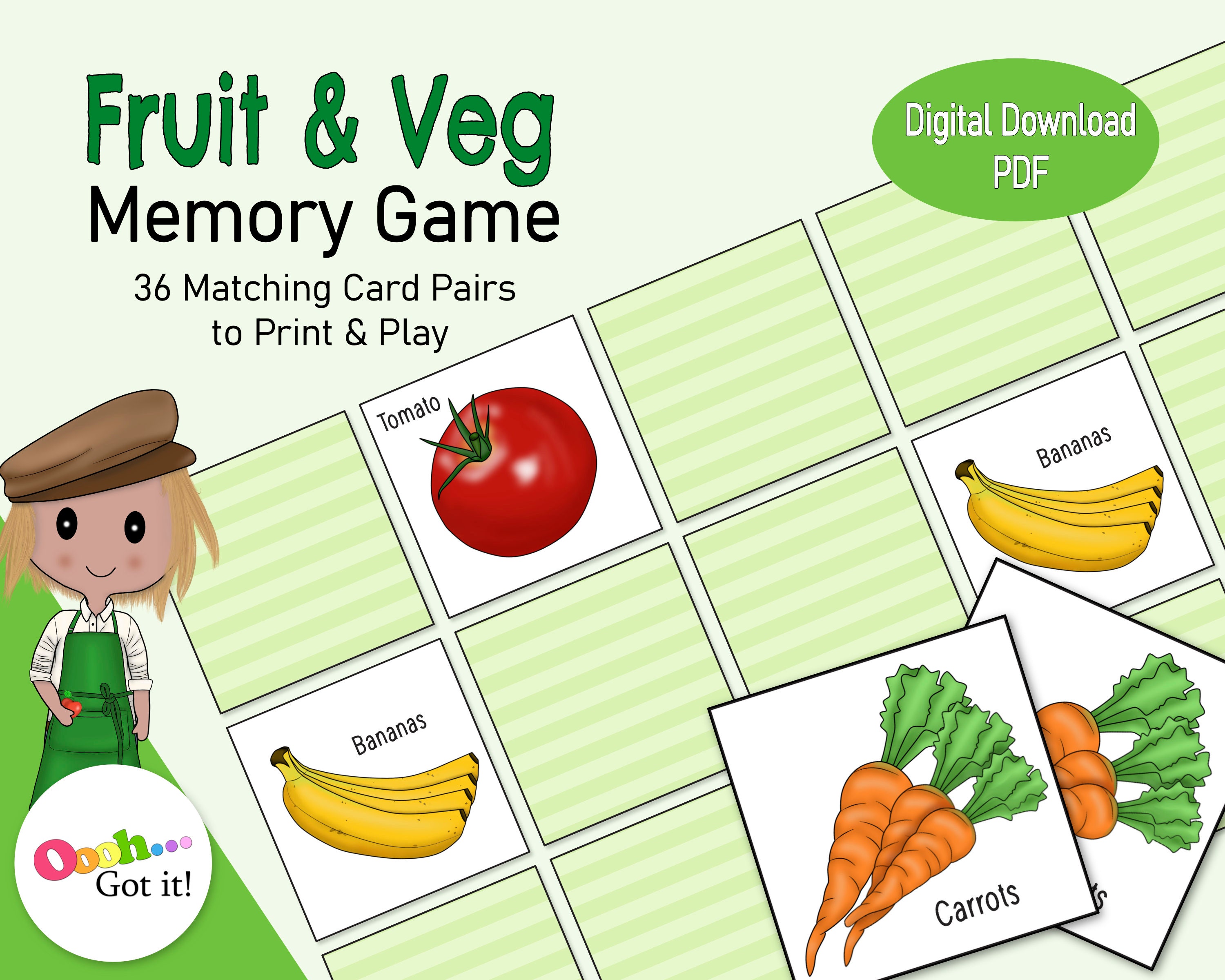 Fruit & Vegetable Memory Game a Greengrocer Farmers Market - Etsy UK