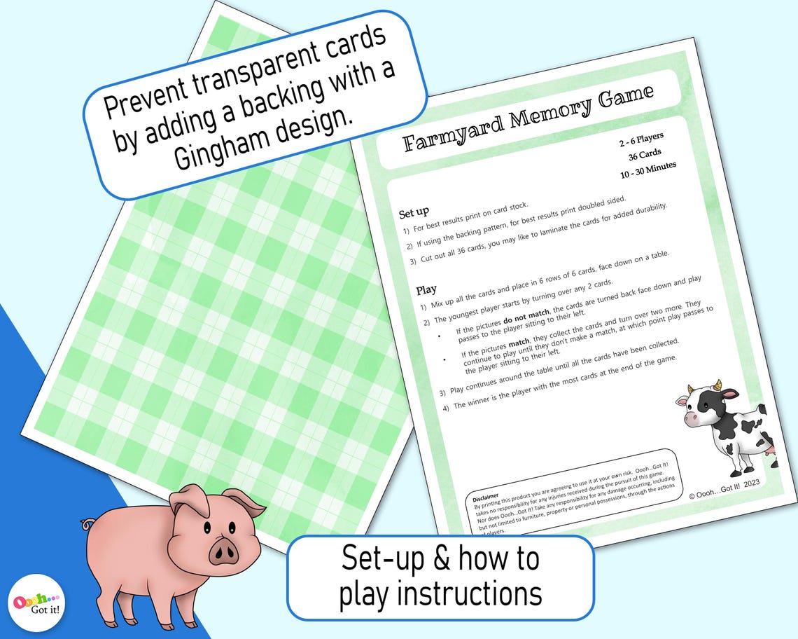 Farm Animal Memory Game, a Printable Picture Matching Card Game for ...