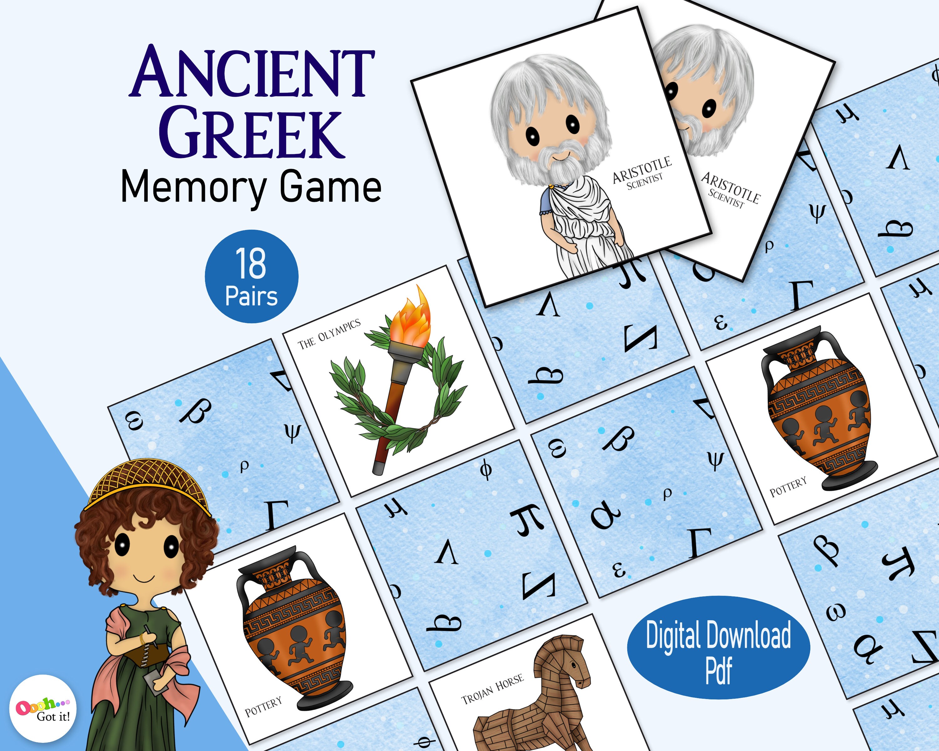 Ancient Greek Memory Game, a Printable Greek History Card Game, for a ...