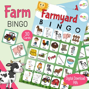 Farm Animals Bingo, a Printable Farmyard Kids Game, 30 Cards for a ...