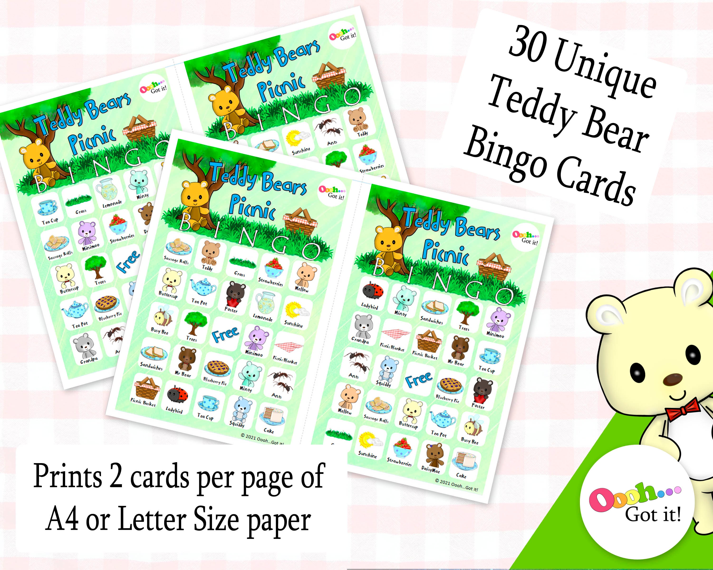 Teddy Bears Picnic Bingo a printable baby shower or 1st | Etsy