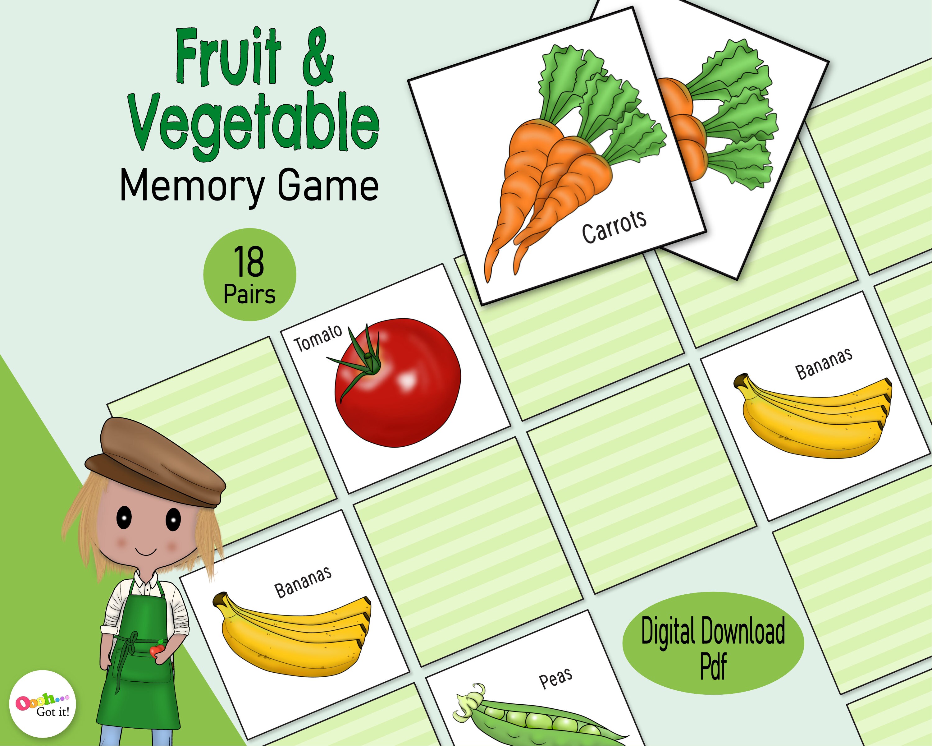 Fruit & Vegetable Memory Game, a Greengrocer, Farmers Market, Healthy ...