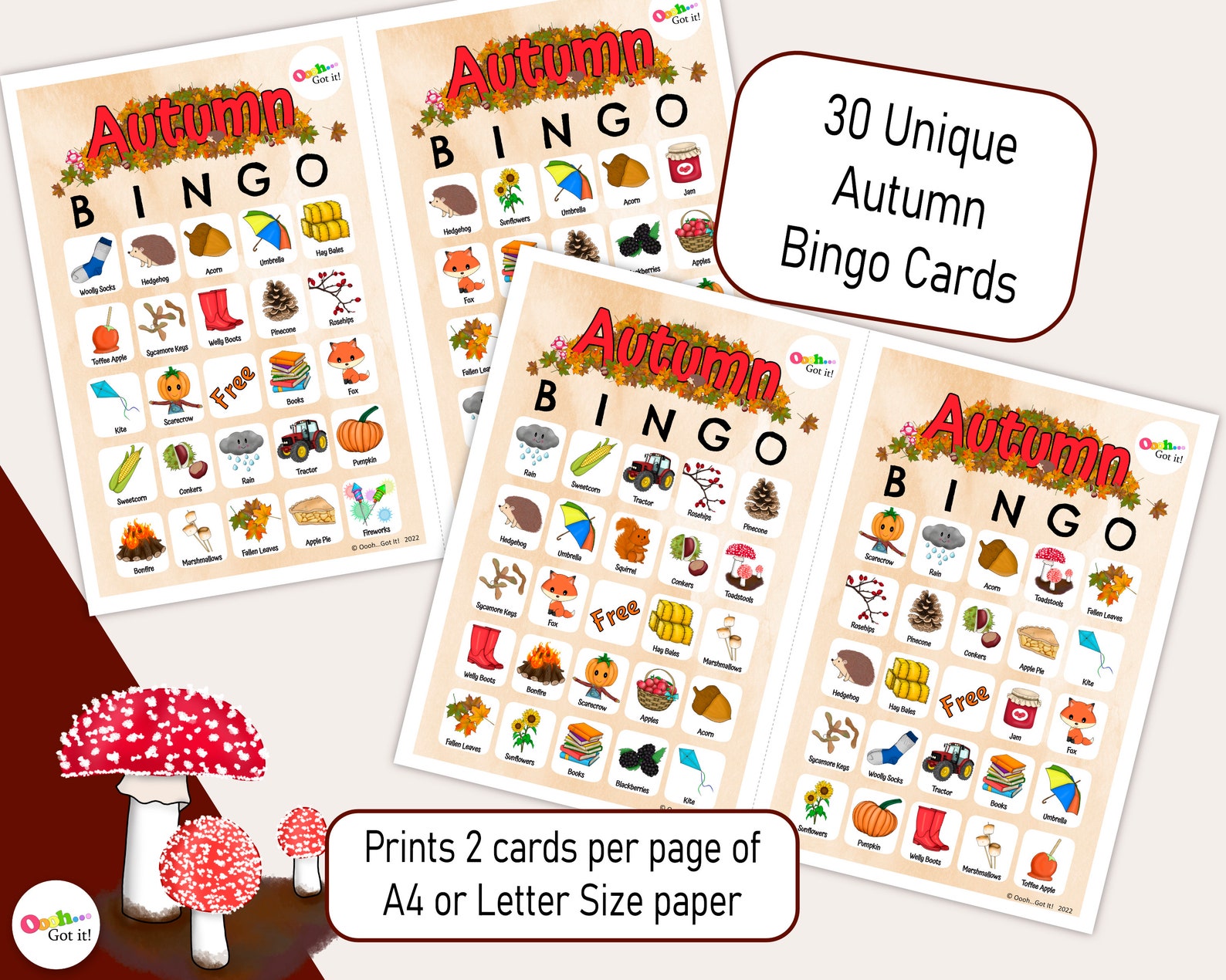 Autumn Bingo Cards, a Fall Printable Kids Activity, a September ...