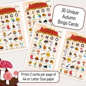 Autumn Bingo Cards, a Fall Printable Kids Activity, a September ...
