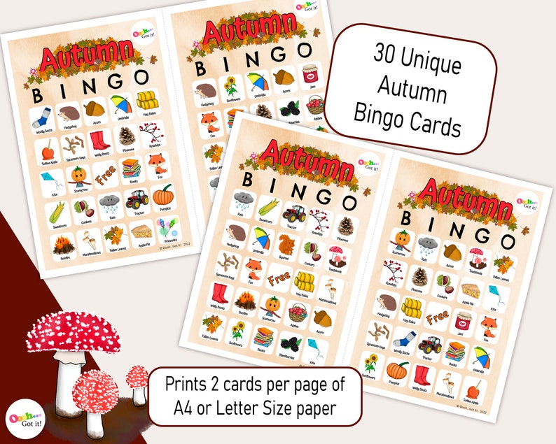 Autumn Bingo Cards, a Fall Printable Kids Activity, a September ...