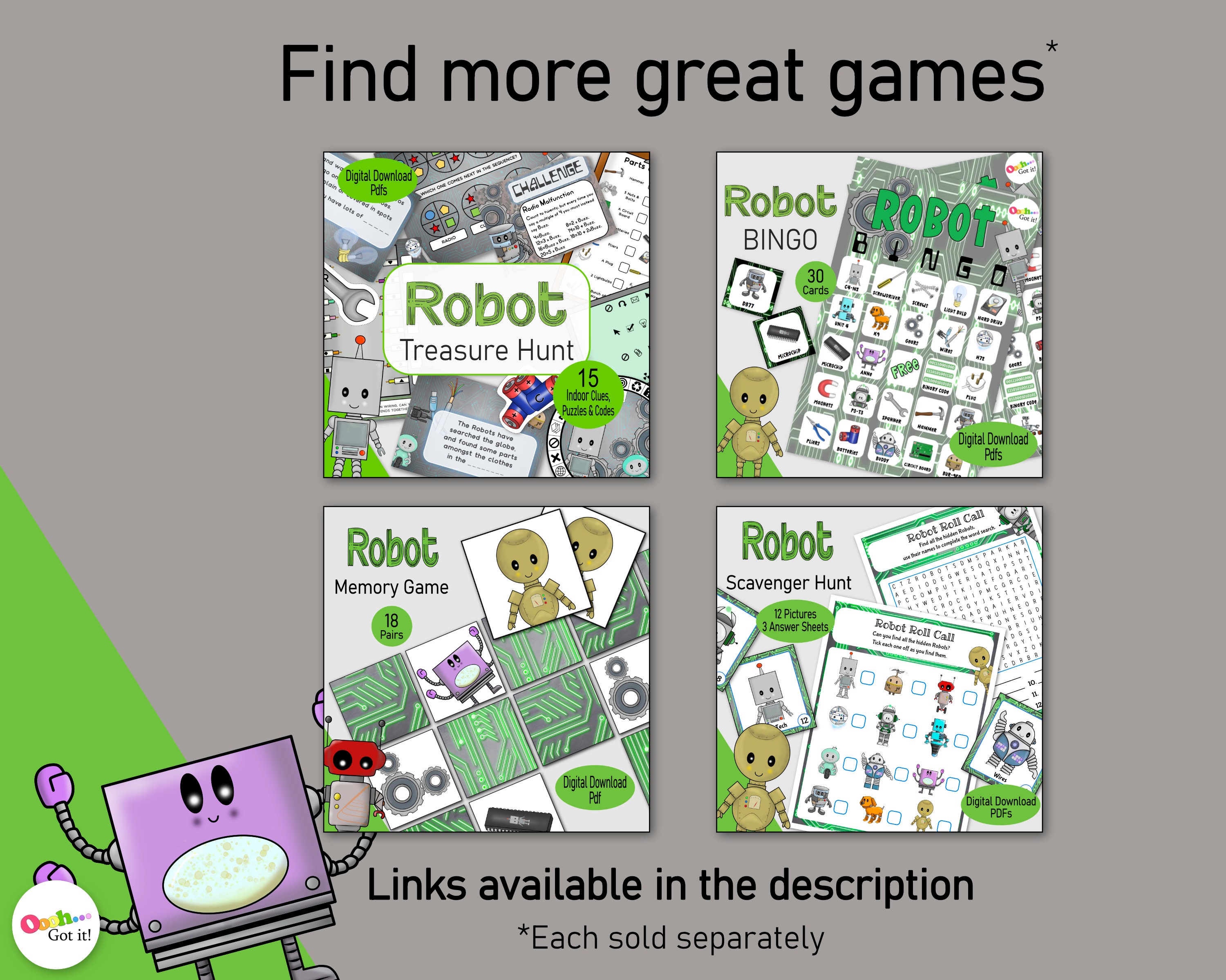 Robot Scavenger Hunt, a Printable Picture Matching Game, for a Boys ...