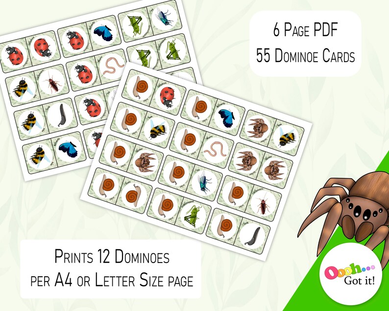 Bug Dominoes a Printable Creepy Crawly Party Game a Insect - Etsy