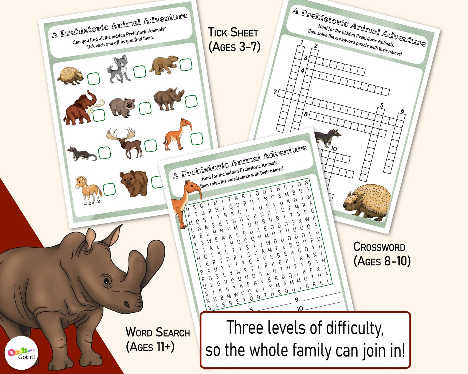 Prehistoric Animals Scavenger Hunt - a Printable Ice Age Family Game, a ...