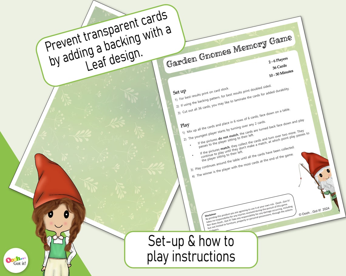 Garden Gnome Memory Card Game, Printable Summer Activity for Kids for a ...