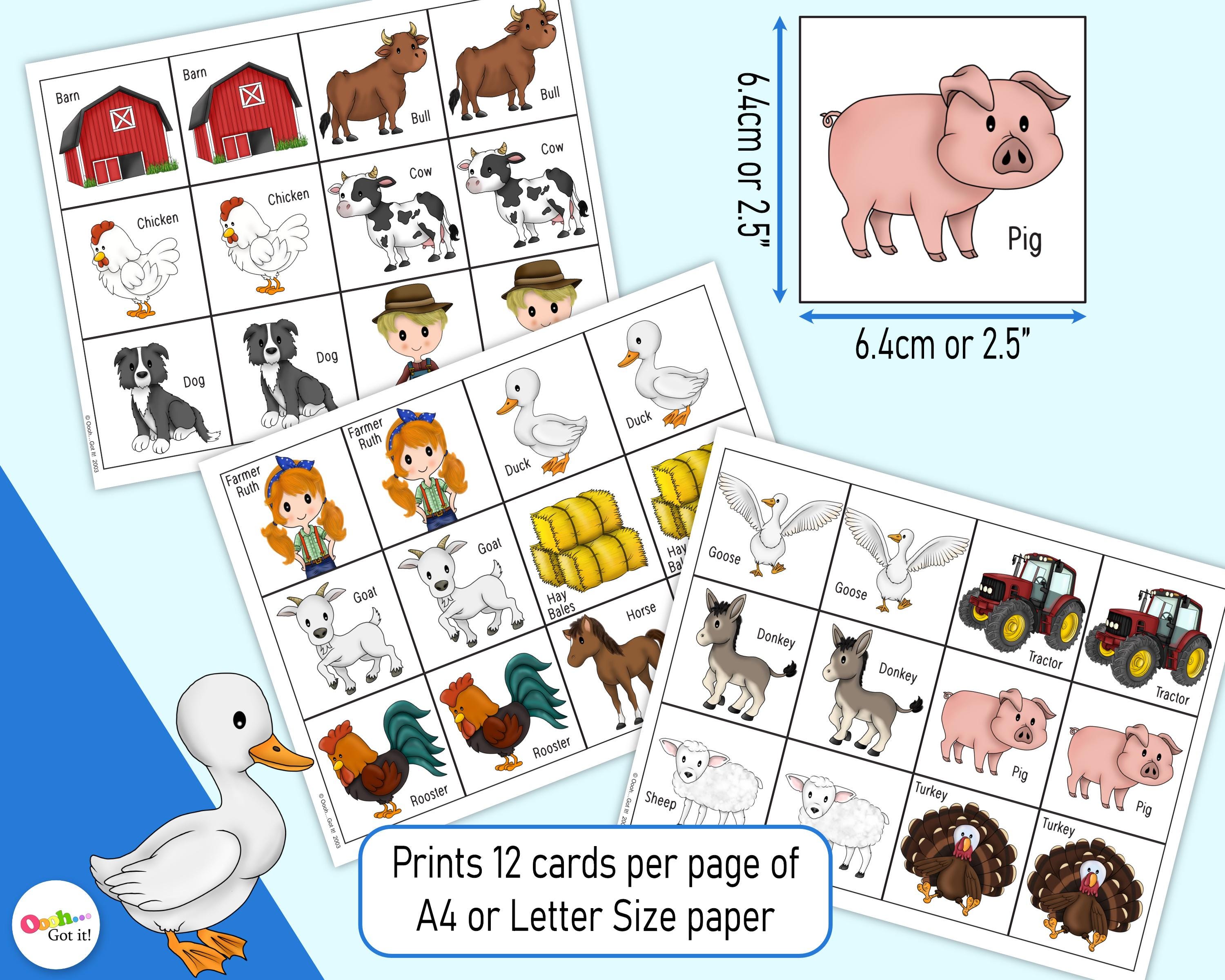 Farm Animal Memory Game, a Printable Picture Matching Card Game for ...