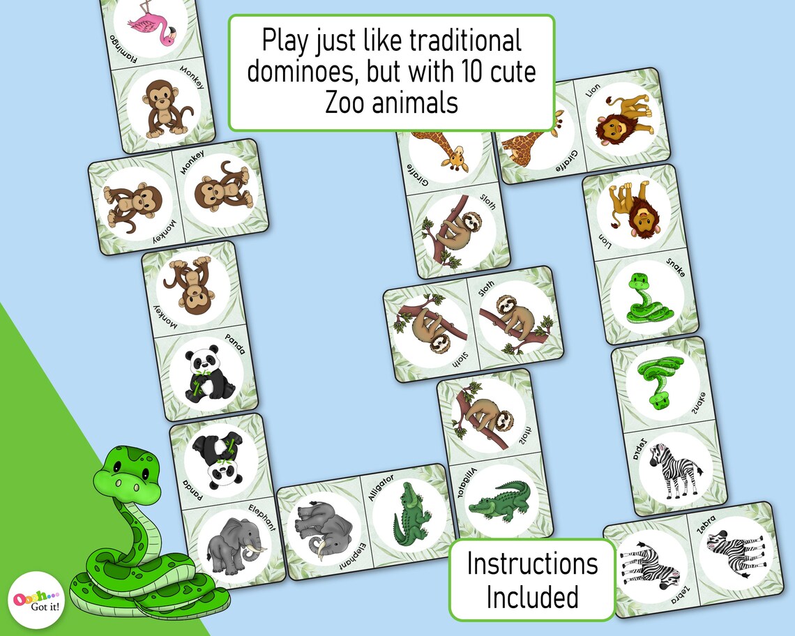 Zoo Dominoes - A Fun Printable Wild Jungle Animal Matching Game for ...