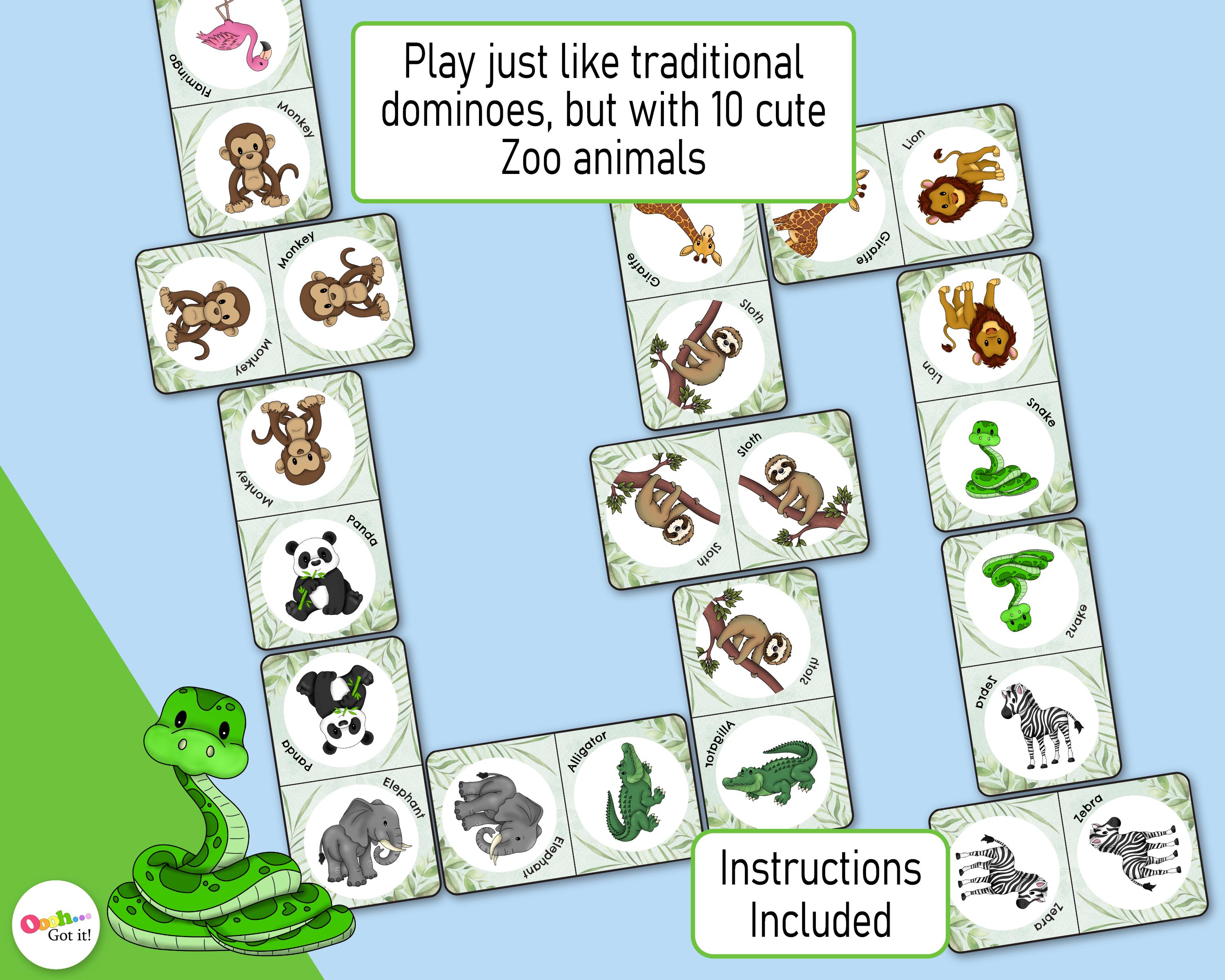 Zoo Dominoes - A Fun Printable Wild Jungle Animal Matching Game for ...