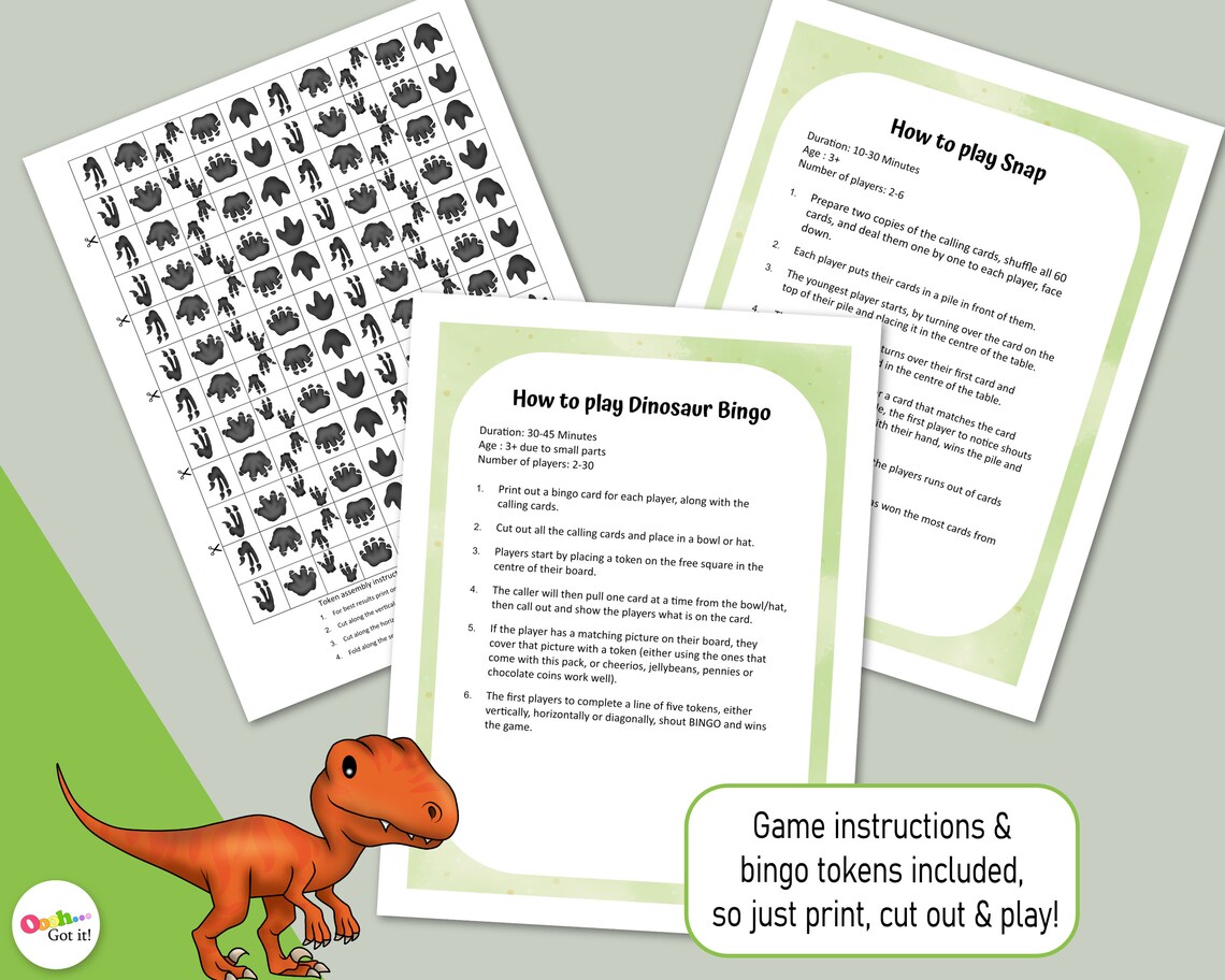 Dinosaur Bingo, Printable Jurassic 2nd Birthday Party Game, a T-rex ...