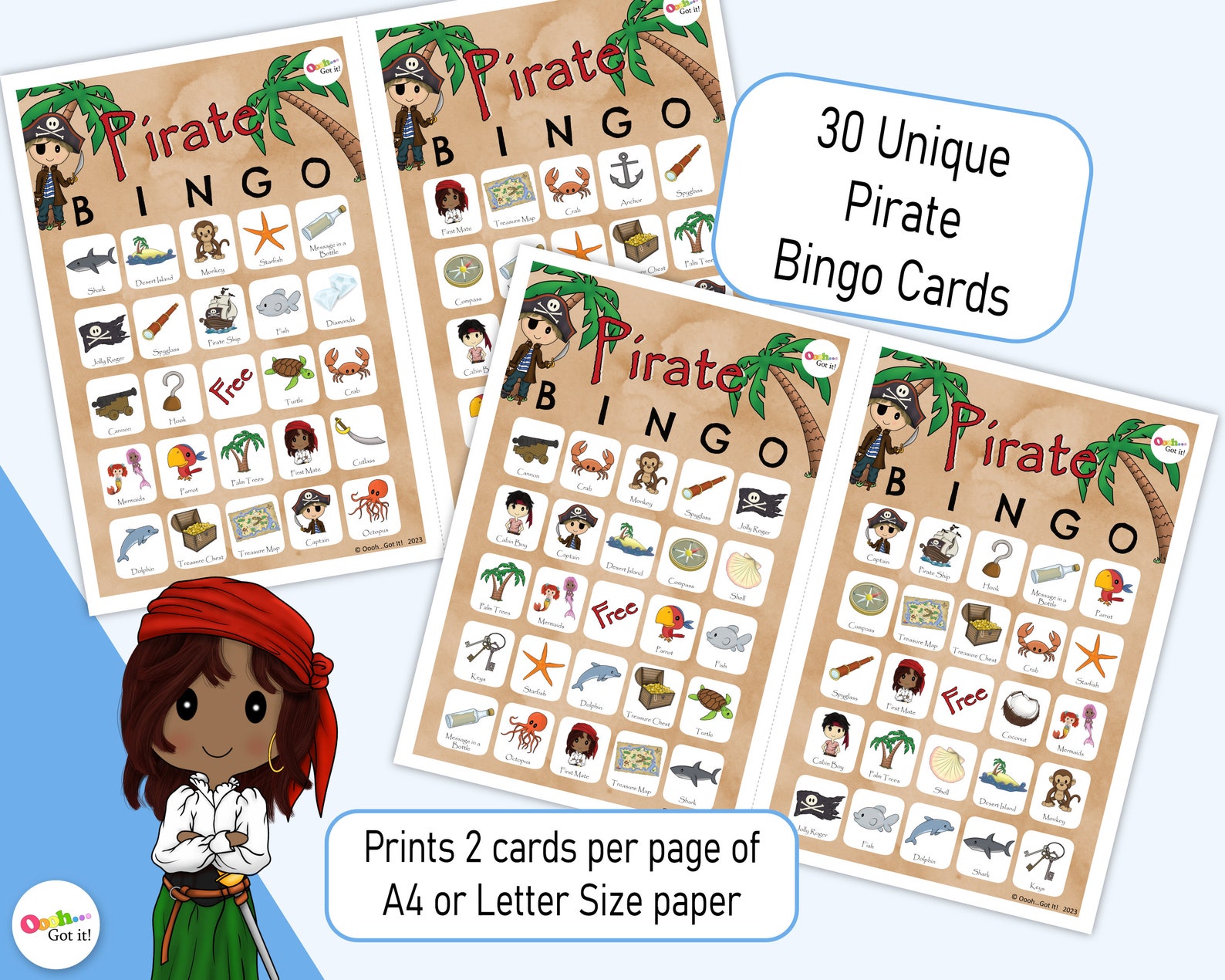 Pirate Bingo Game, a Printable Kids Activity, for a Pirate Birthday ...