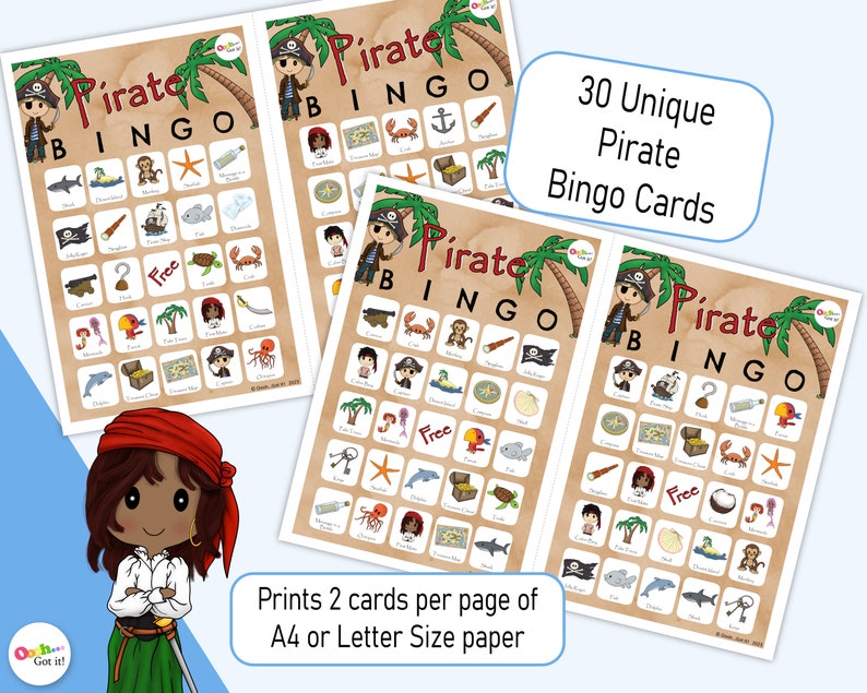 Pirate Bingo Game, a Printable Kids Activity, for a Pirate Birthday ...