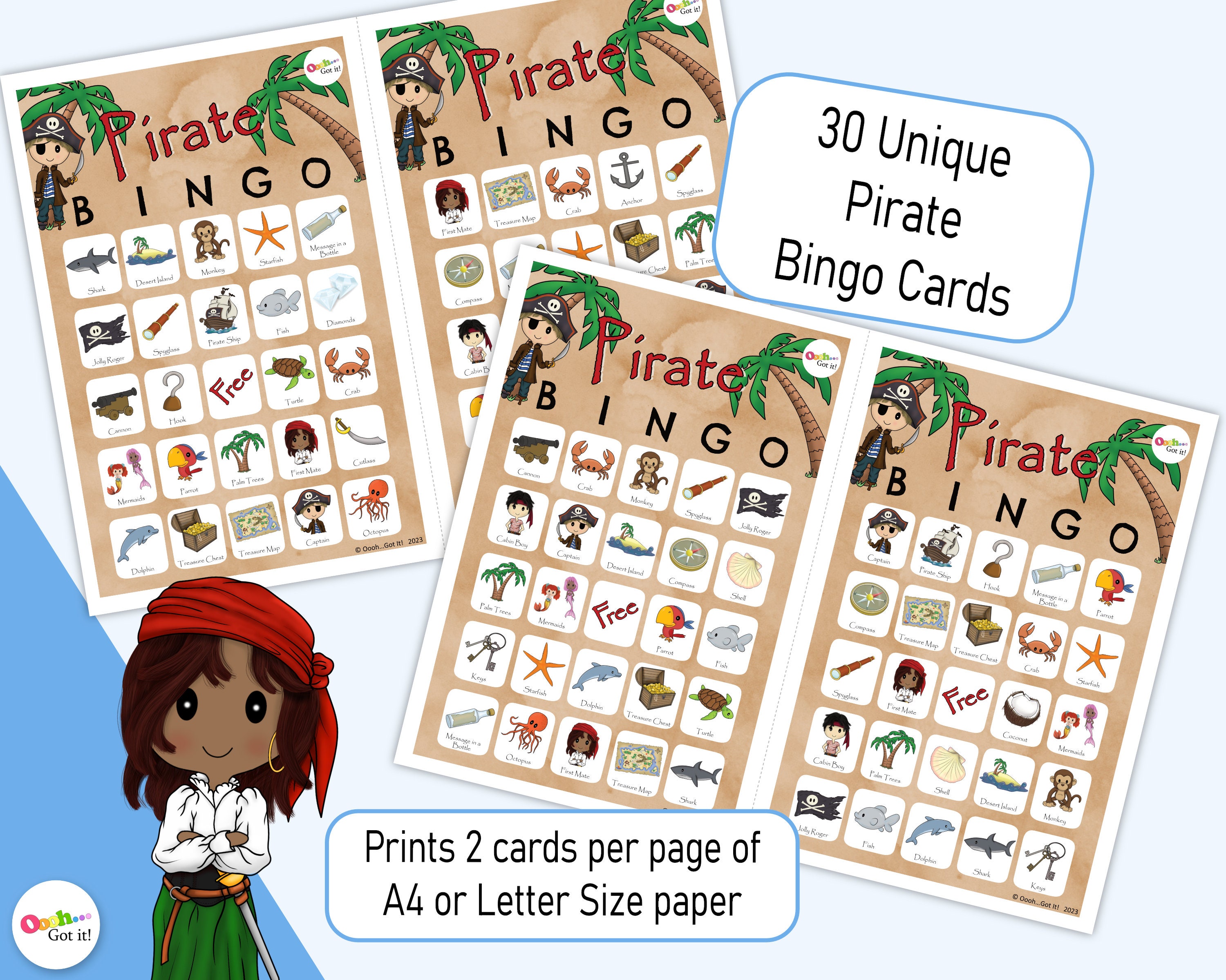 Pirate Bingo Game, a Printable Kids Activity, for a Pirate Birthday ...