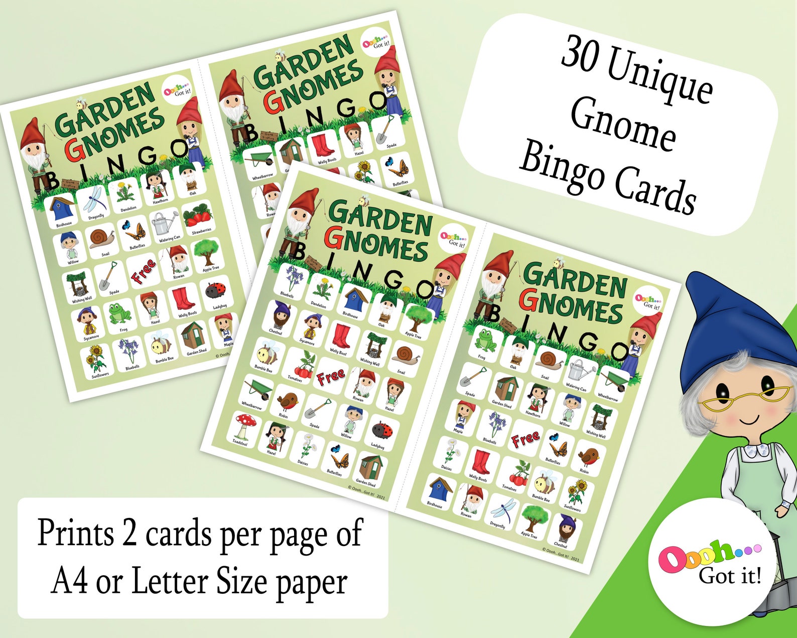 Garden Gnome Bingo Cards a Printable Garden Party Game Kids - Etsy