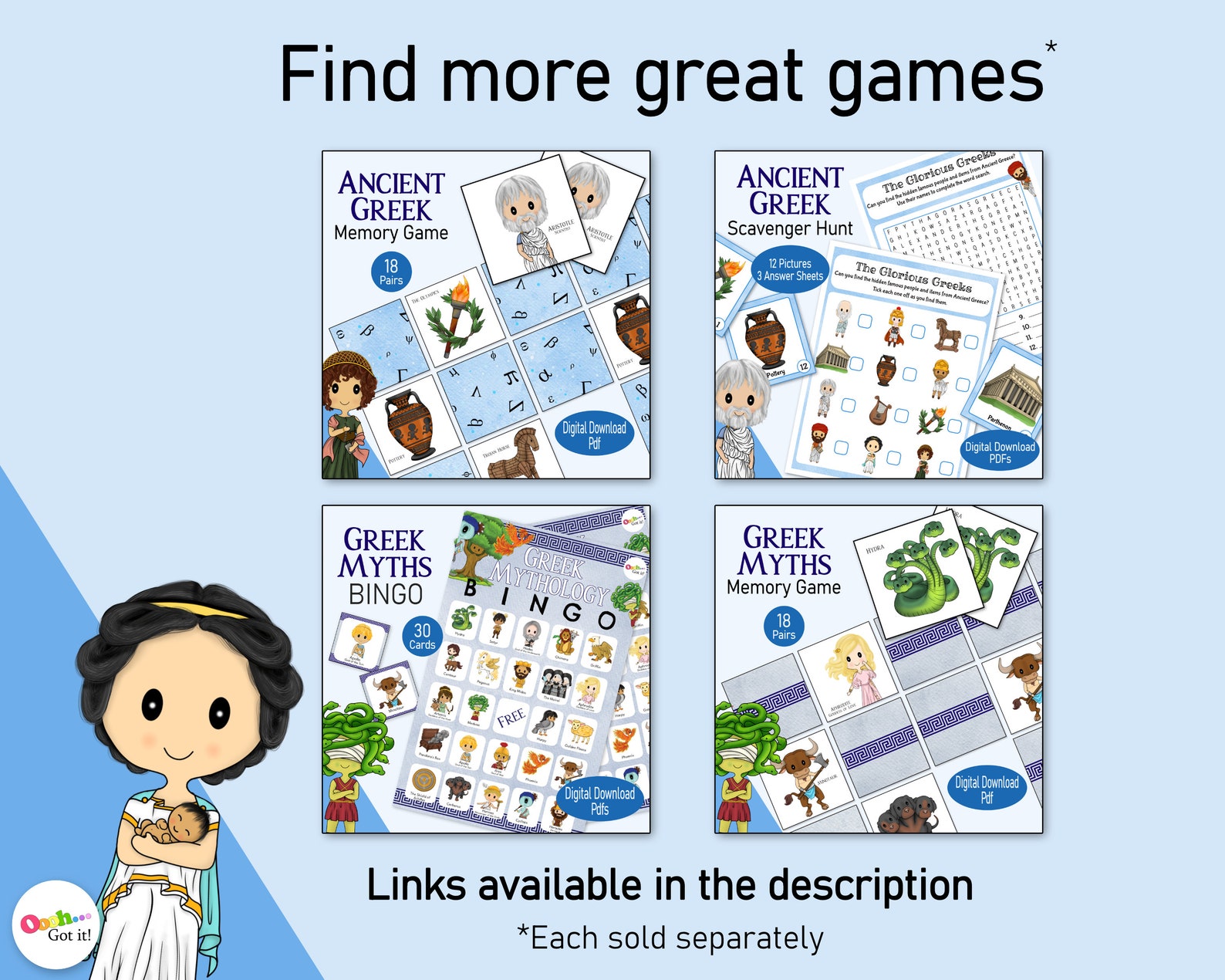 Ancient Greece Bingo, a Printable Greek Party Game, Fun Family Games ...