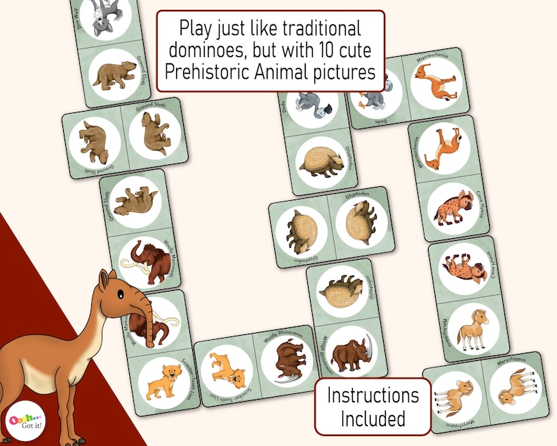 Prehistoric Animal Dominoes, a Printable Ice Age Picture Matching ...