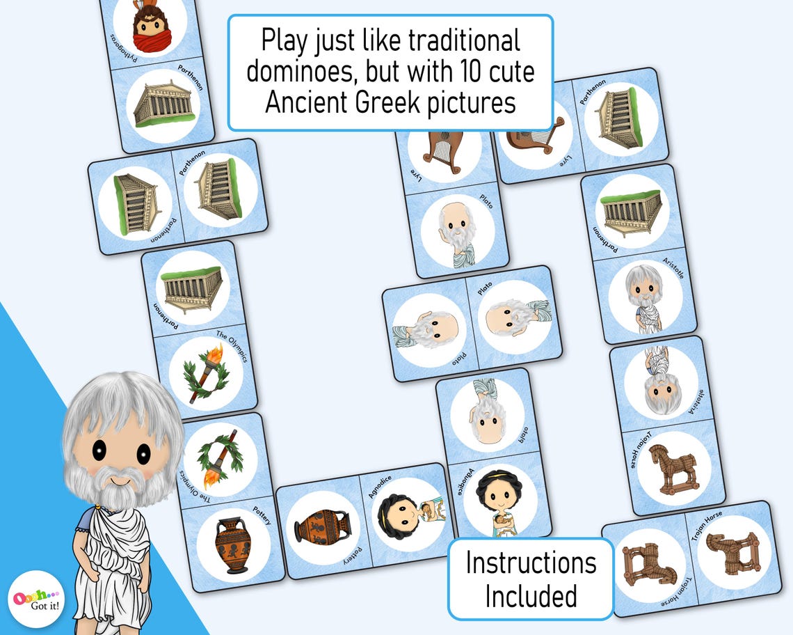 Ancient Greece Dominoes, a Printable Greek History Picture Matching ...