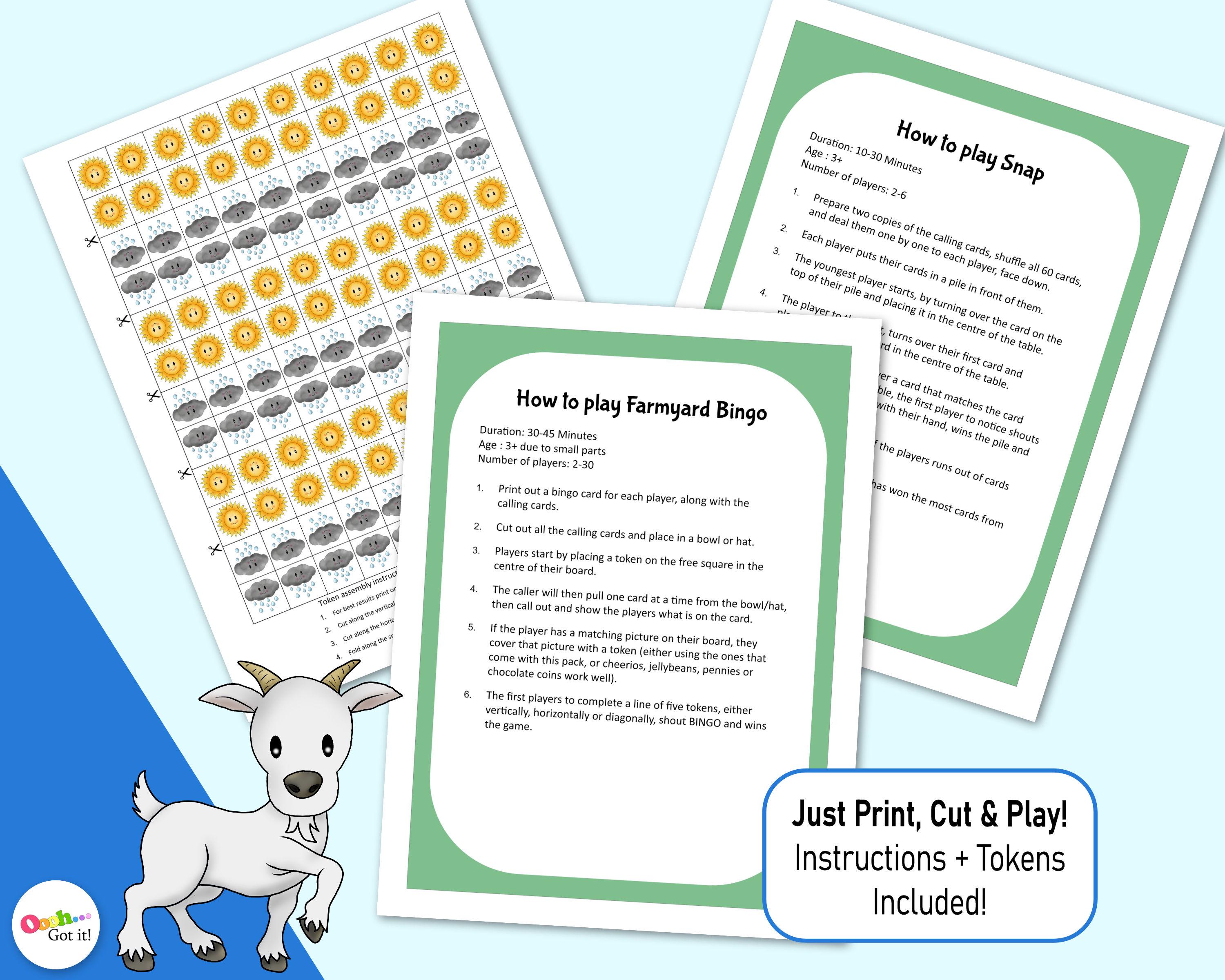 Farm Animals Bingo, a Printable Farmyard Kids Game, 30 Cards for a ...