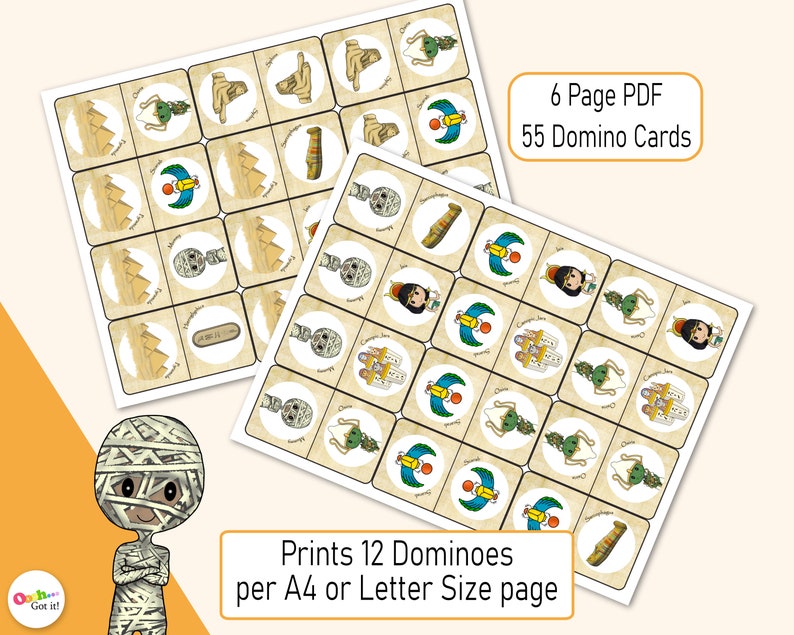 Ancient Egyptian Dominoes, a Printable Mummy Party Favor, Boy's ...
