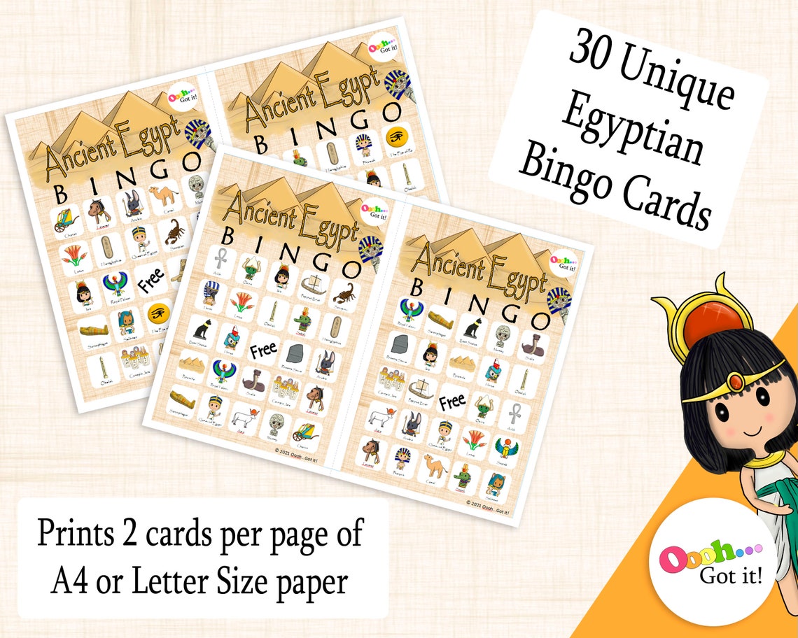 Ancient Egyptian Bingo Cards a printable party game kids | Etsy