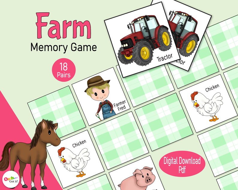 Farm Animal Memory Game, a Printable Picture Matching Card Game for ...