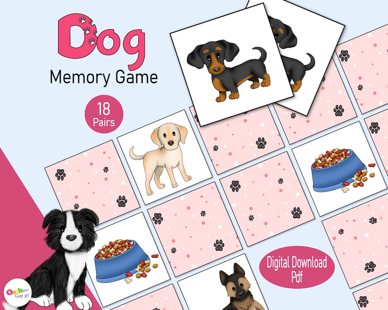 Dog Memory Cards, a Printable Puppy Picture Matching Game, a Toddler ...