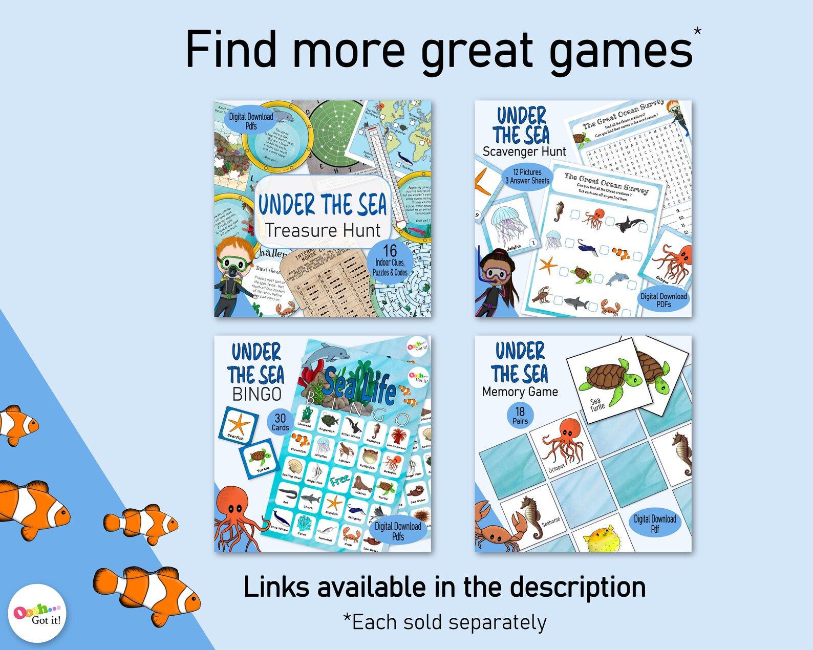 Under the Sea Dominoes, a Printable Ocean Party Favor, Summer Birthday ...