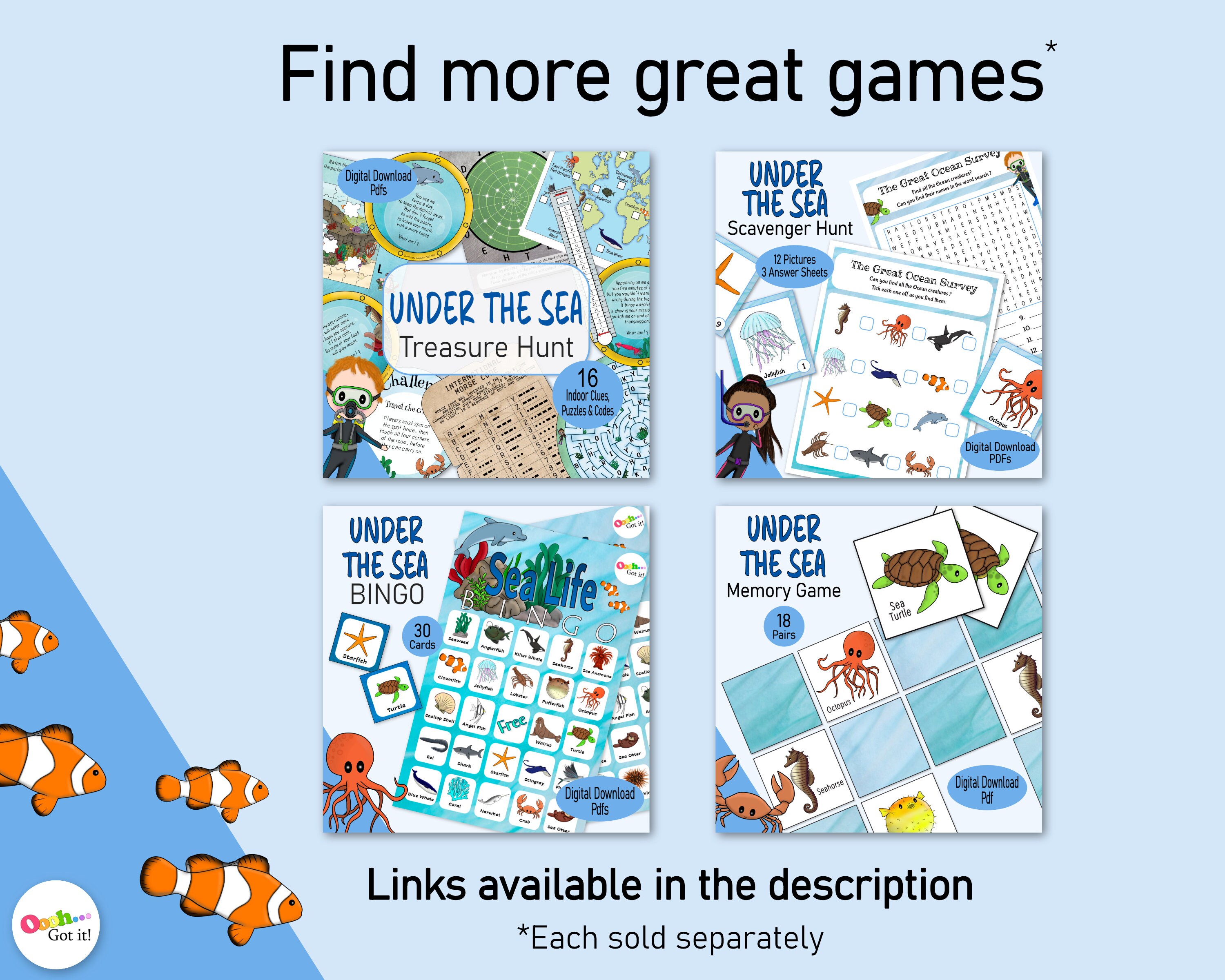 Under the Sea Dominoes, a Printable Ocean Party Favor, Summer Birthday ...