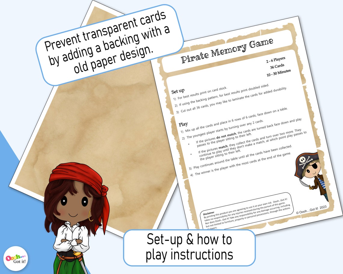 Pirate Memory Card Game, a Printable Picture Matching Game for Toddlers ...