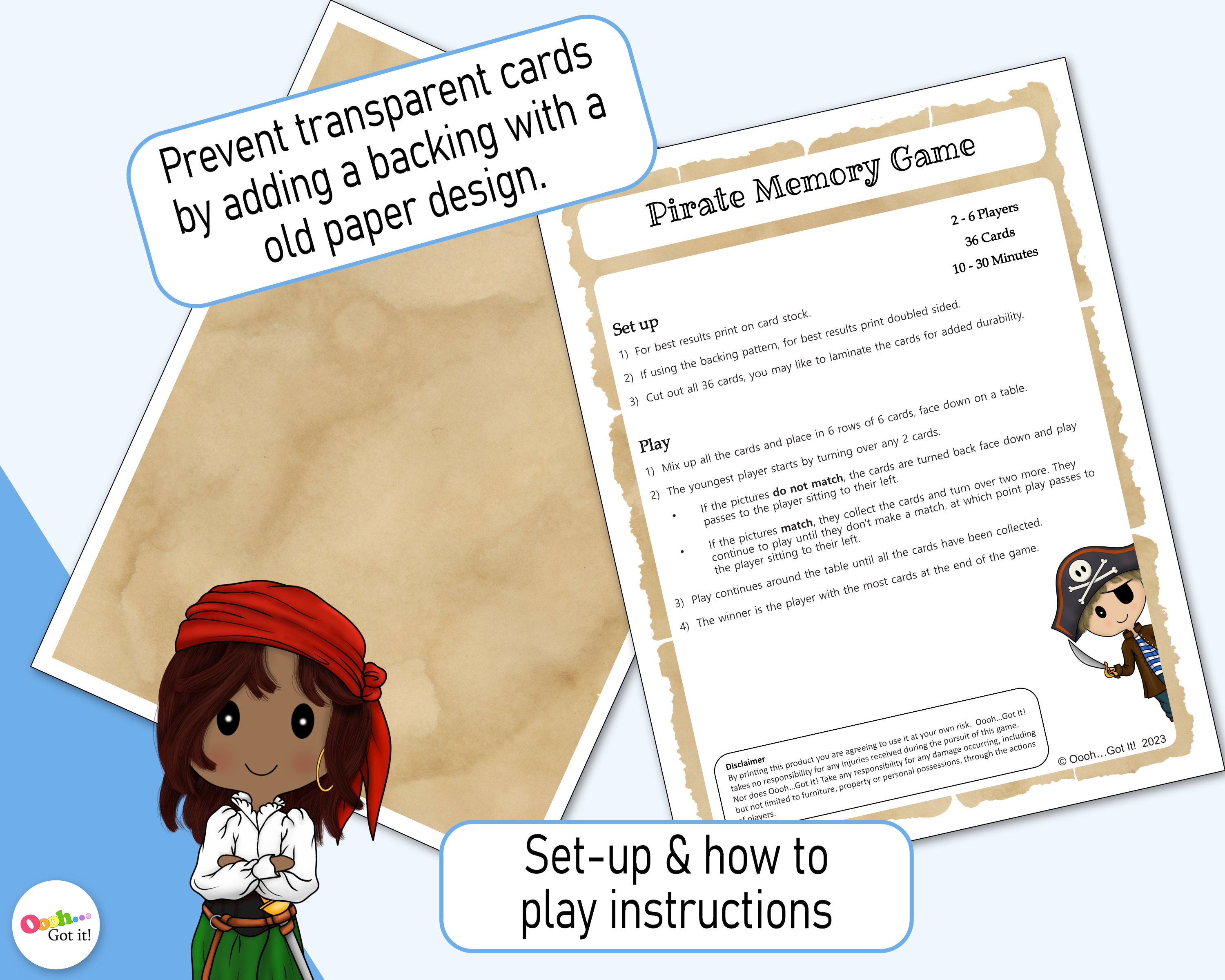 Pirate Memory Card Game, a Printable Picture Matching Game for Toddlers ...