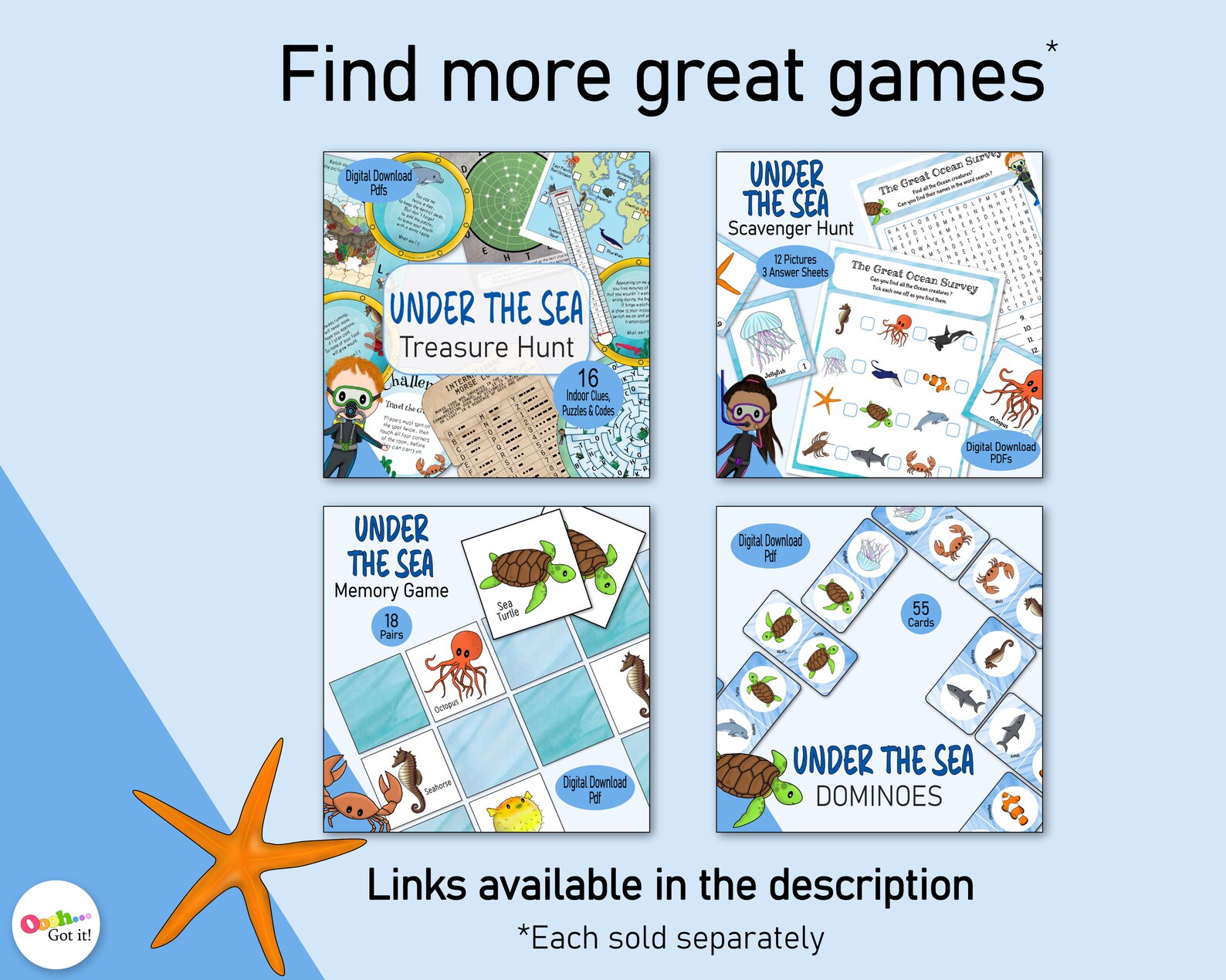 Under the Sea Bingo Game, a Printable Ocean Animals Kids Activity, for ...