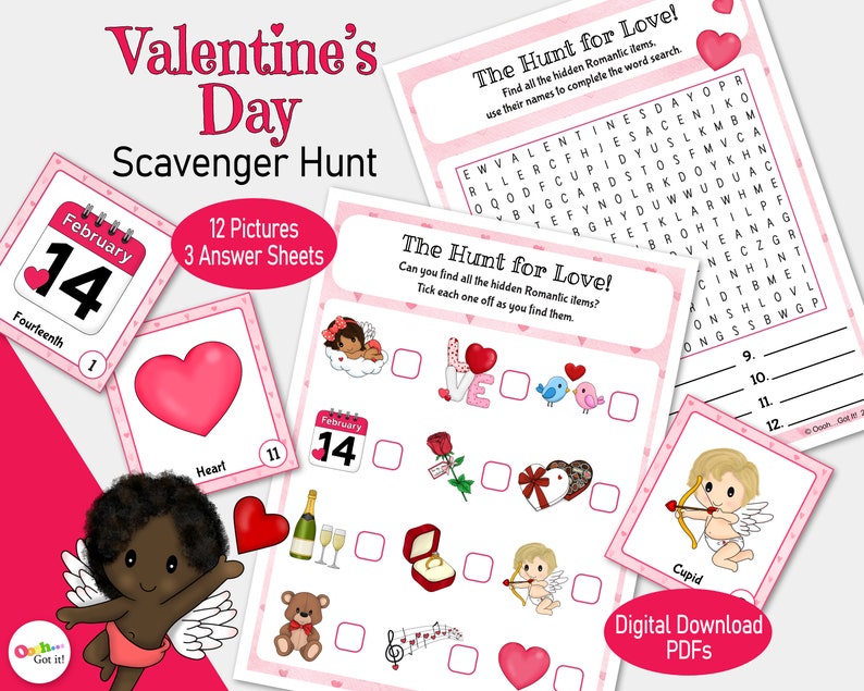 Valentines Scavenger Hunt, a Printable Picture Matching Family Game for ...