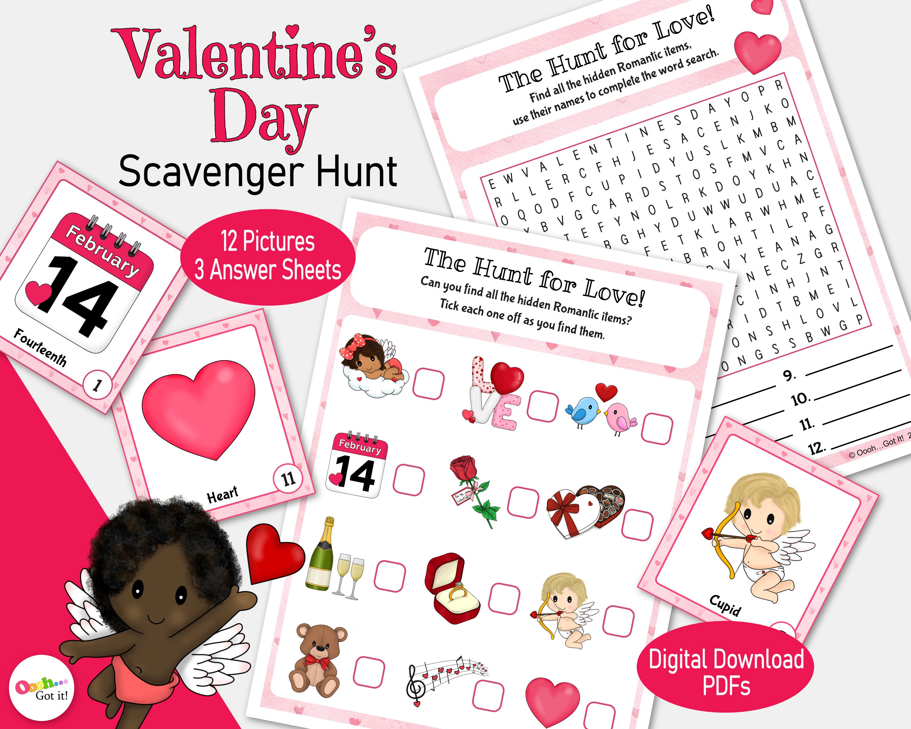 Valentines Scavenger Hunt, a Printable Picture Matching Family Game for ...