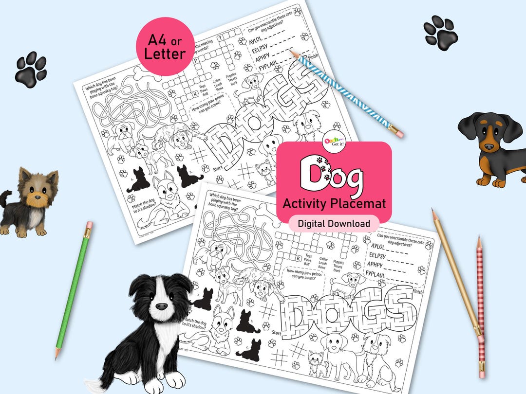 Dog Placemat, a Printable Birthday Party Activity Sheet for Kids, a ...