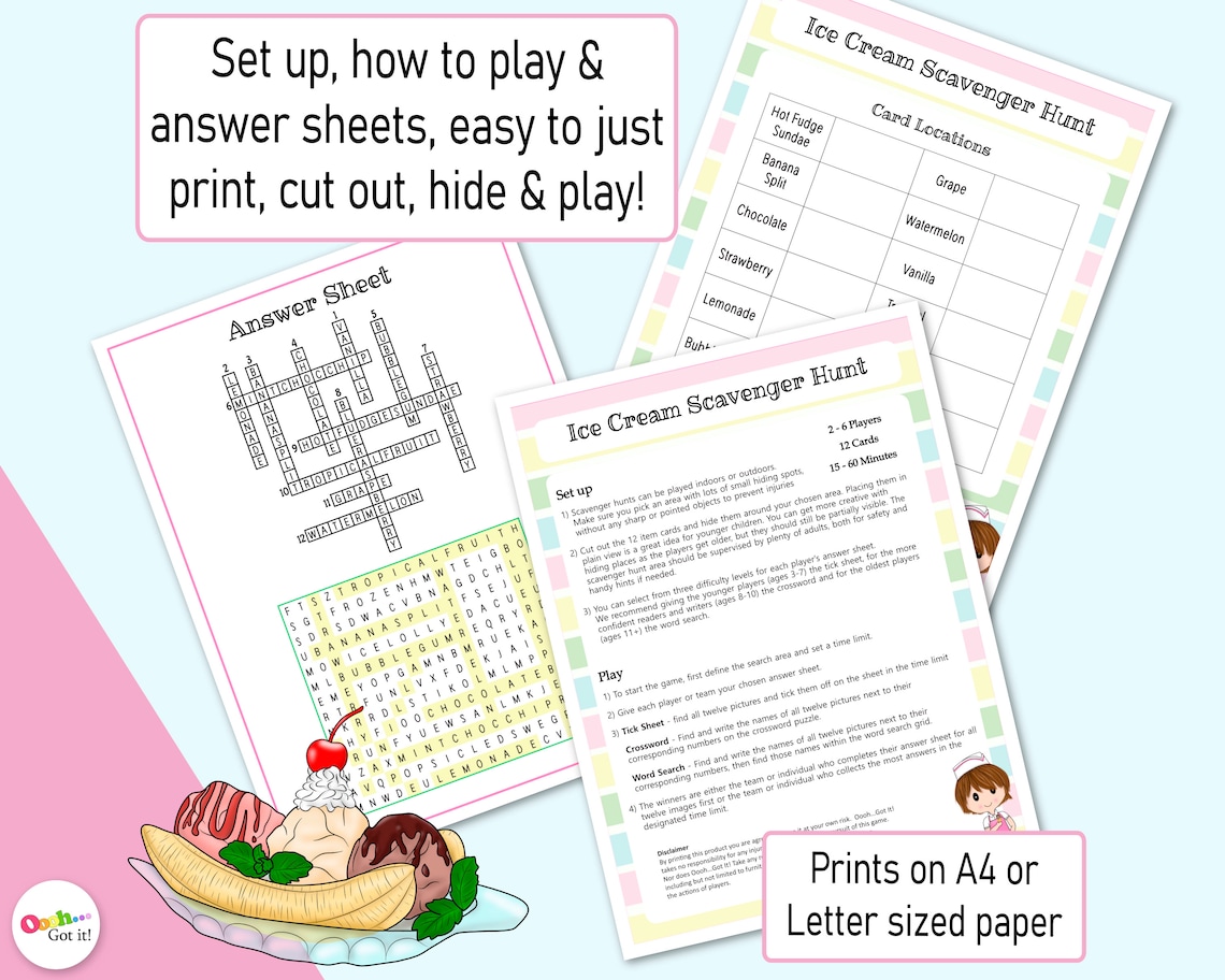 Ice Cream Picture Scavenger Hunt, a Printable Sweet Party Game, Summer ...