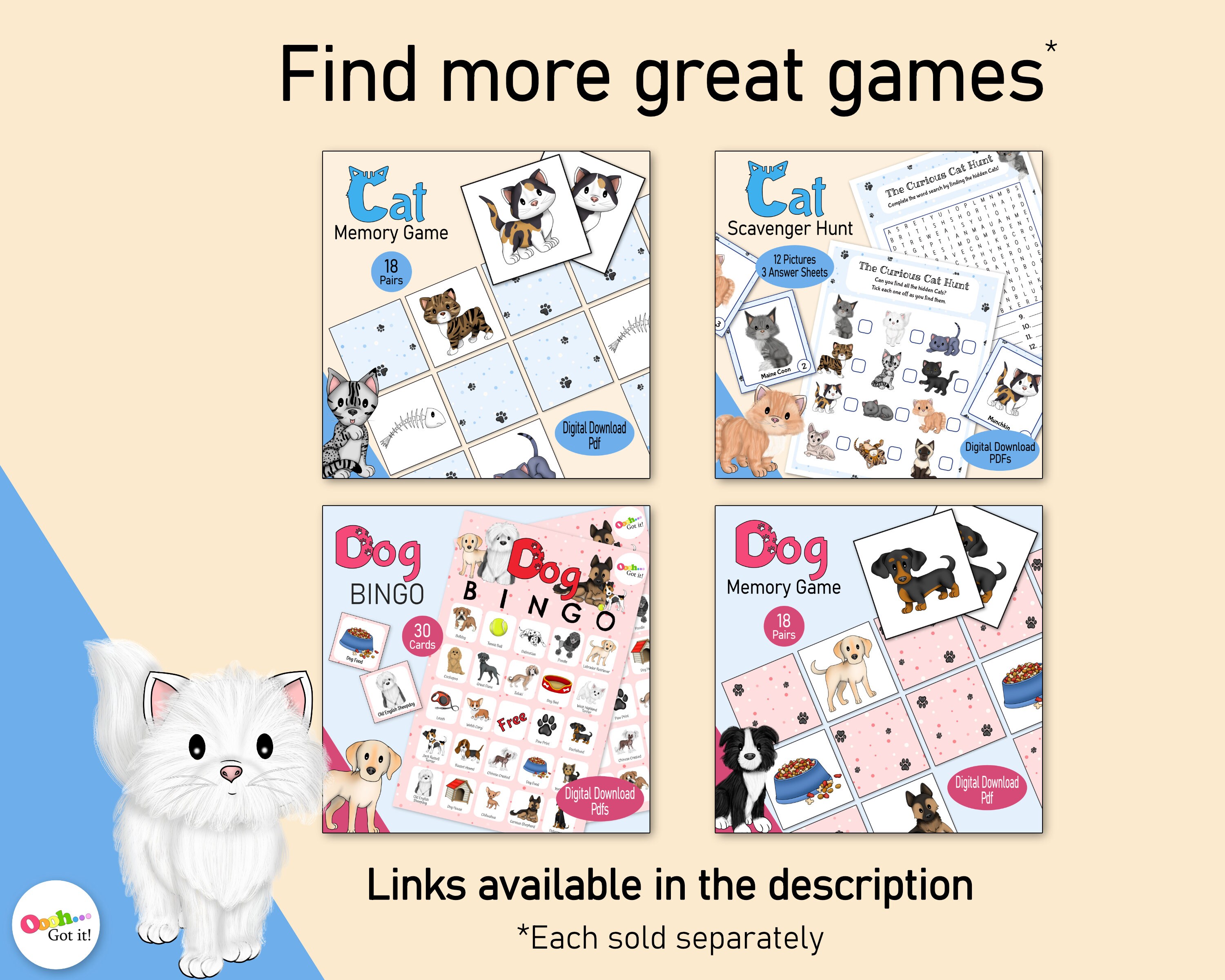 Cat Bingo, 30 Printable Kitten Cards, a Girls 2nd Birthday Party Game ...