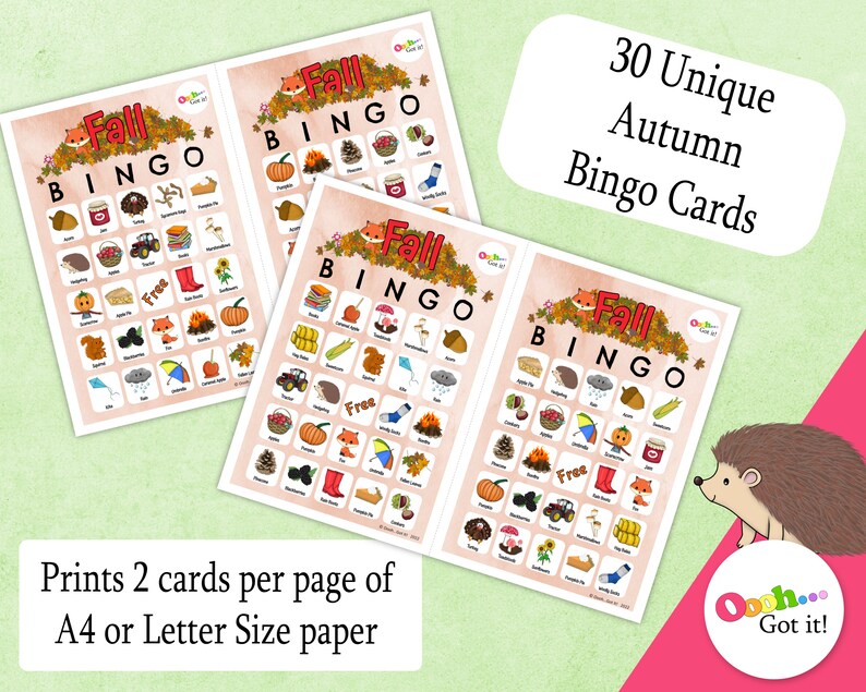 Fall Bingo a Autumn Printable Kids Activity 30 Cards for - Etsy