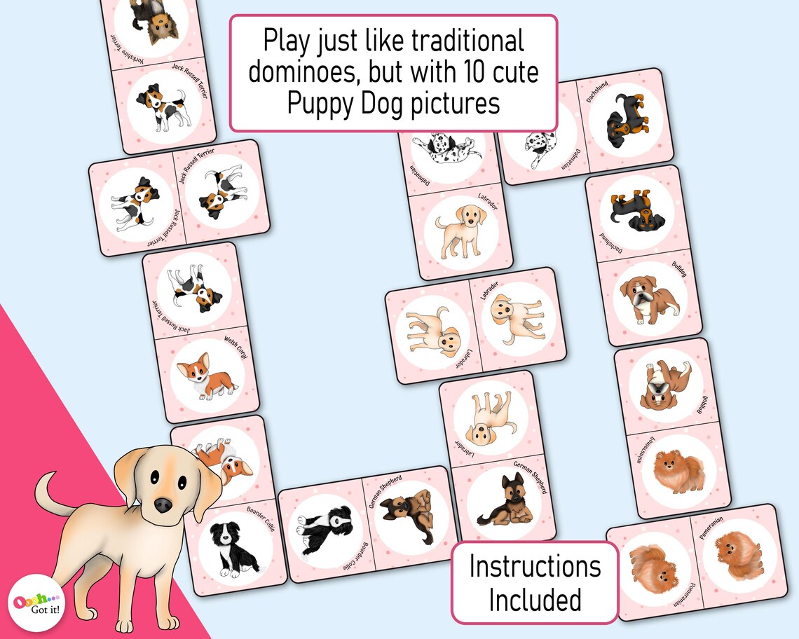 Dog Dominoes, a Printable Puppy Picture Matching Activity for Kids ...