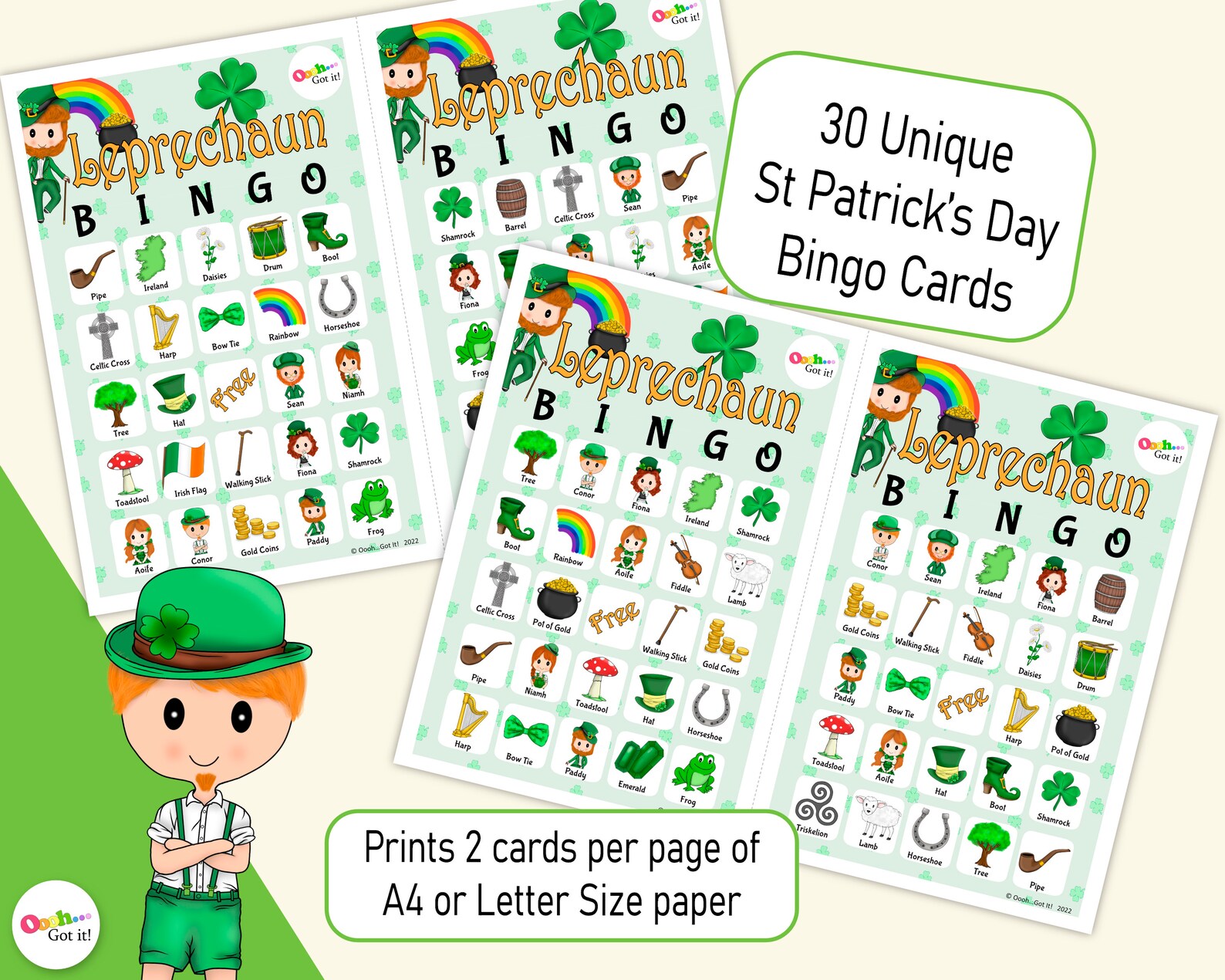 St. Patrick's Day Bingo, a Printable Leprechaun Game, a Irish Shamrock ...