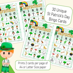 St. Patrick's Day Bingo, a Printable Leprechaun Game, a Irish Shamrock ...